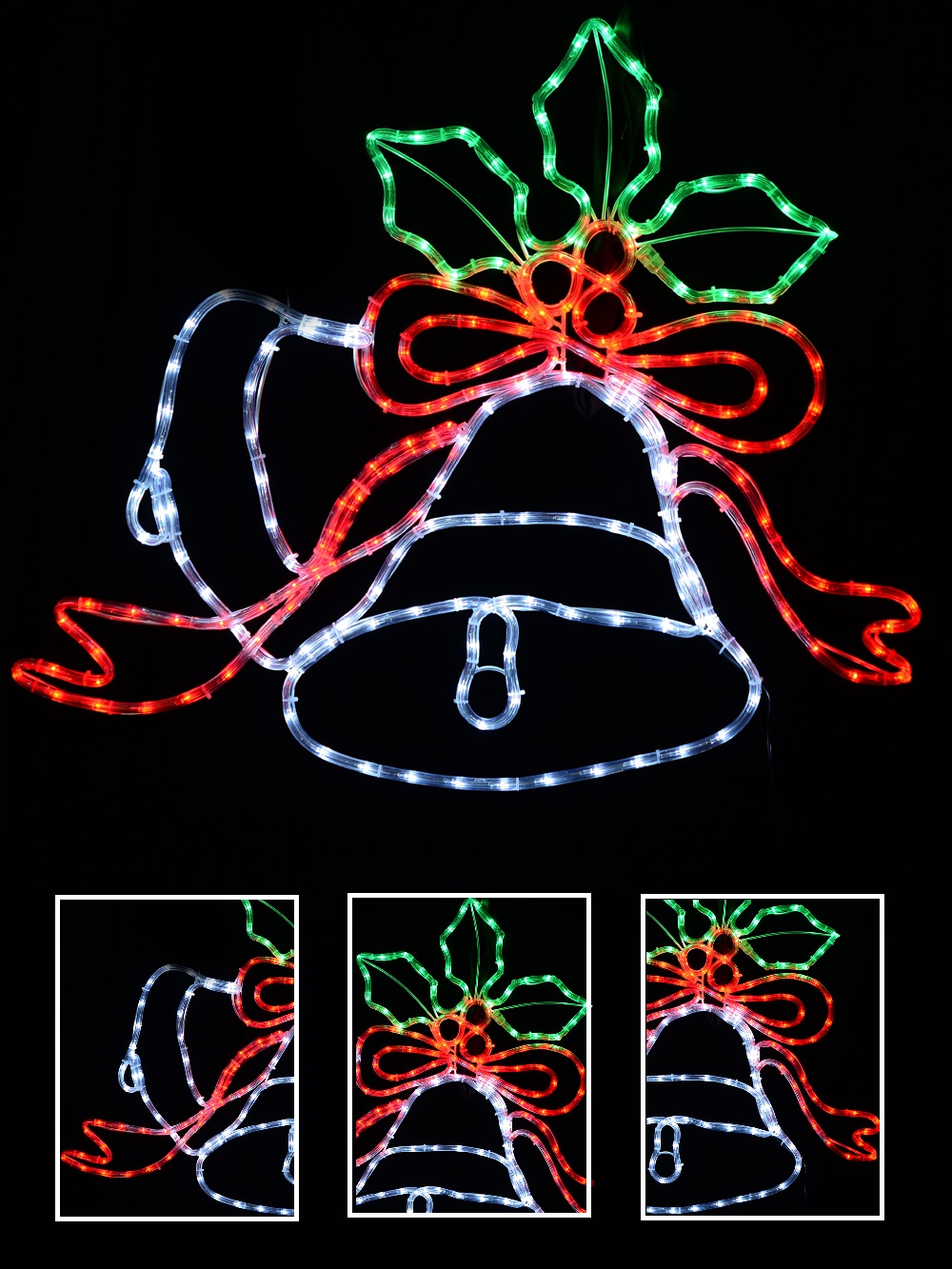 Multi Colour LED Christmas Bells & Mistletoe Rope Light Silhouette ...